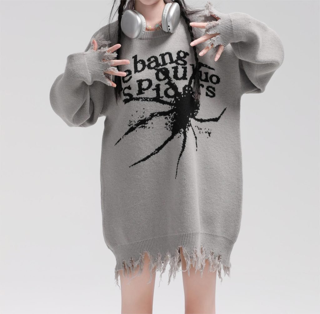 Knitted Sweaters with vintage Spider letters - THEOUTSIDESIDE